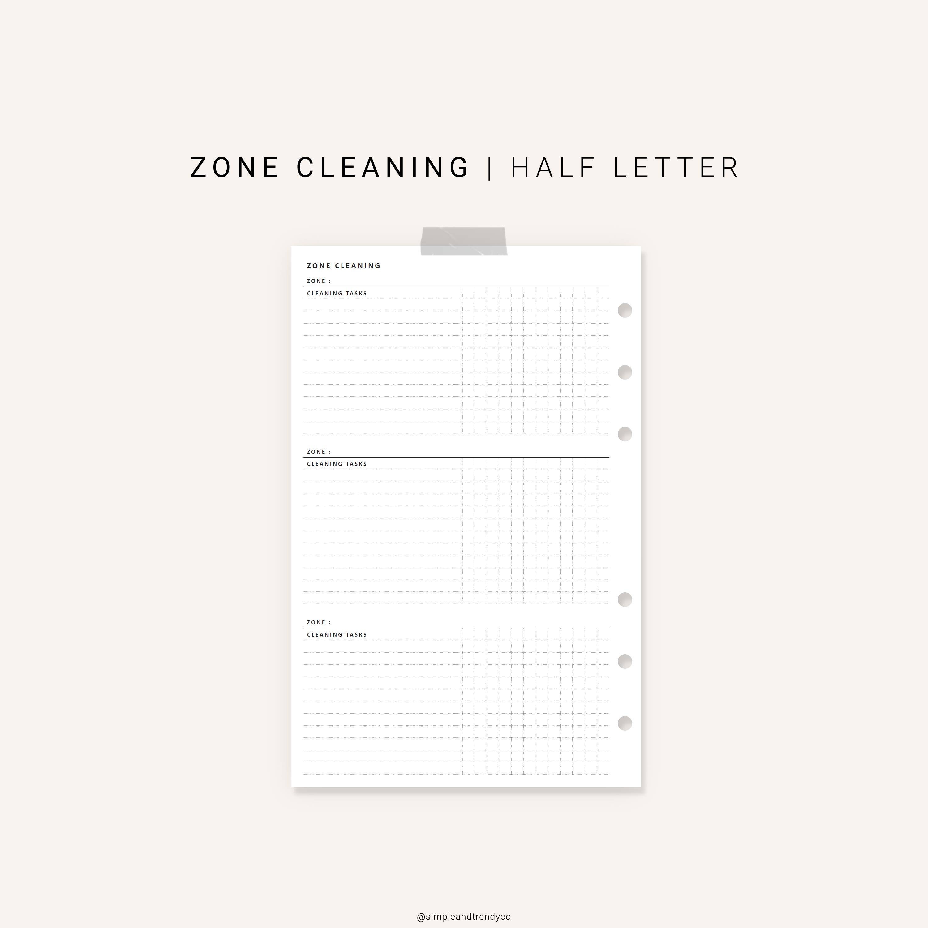 Zone Cleaning Half Size Half Letter Inserts Cleaning Zones - Etsy