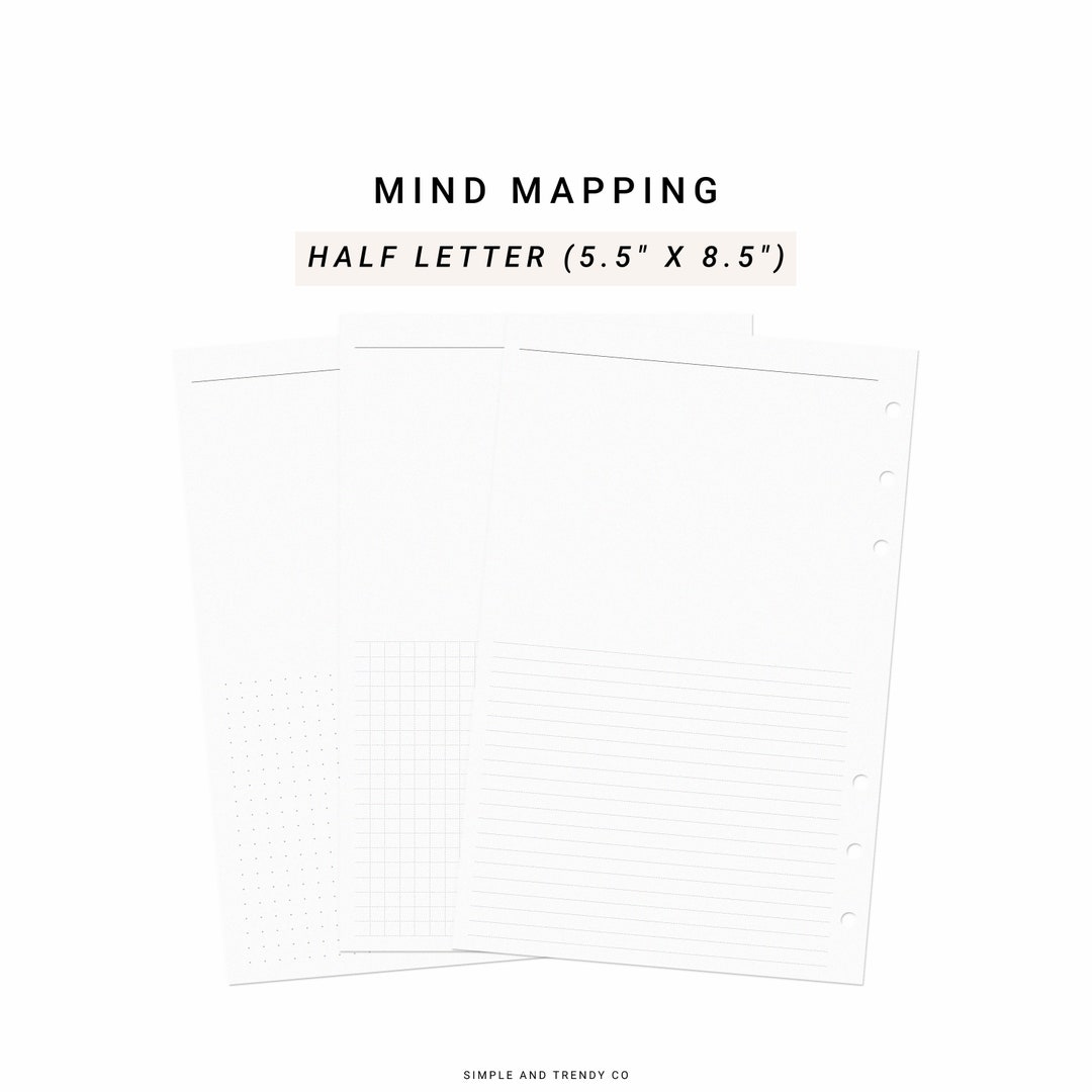 Printable Mind Map Half Size Half Letter Inserts, Monthly Mind Map ...