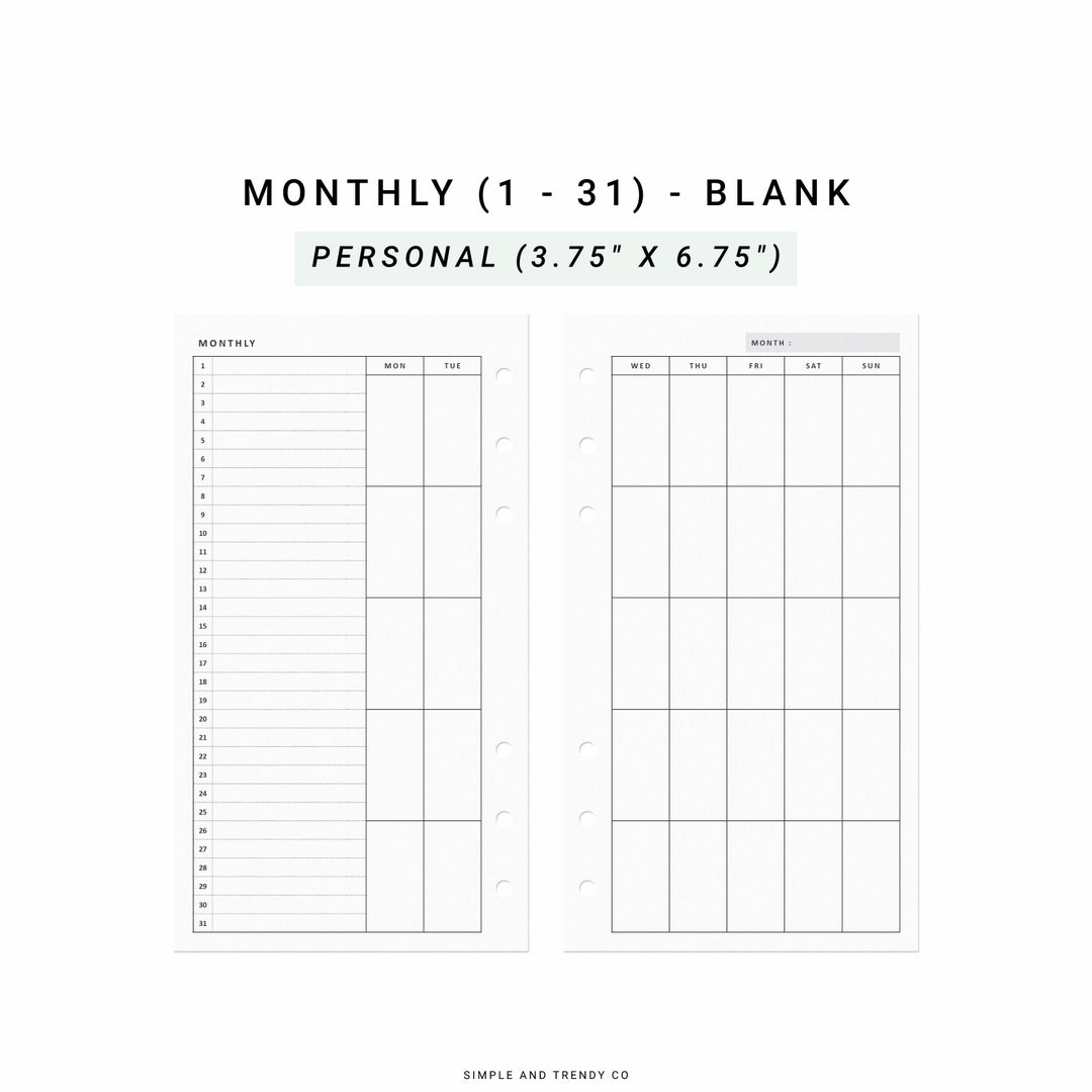 Monthly Planner Printable Personal Planner Inserts, Monthly List ...