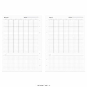 Month on One Page MO1P A5 Planner Inserts, Undated Monthly Planner ...