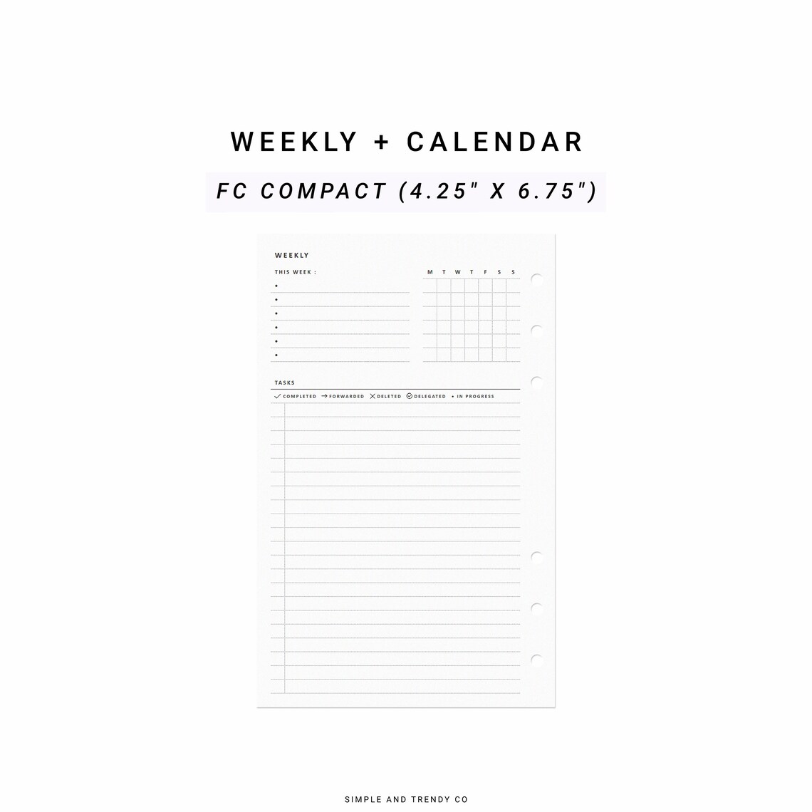 FC Compact Weekly Planner Calendar Printable Week on 1 Page - Etsy