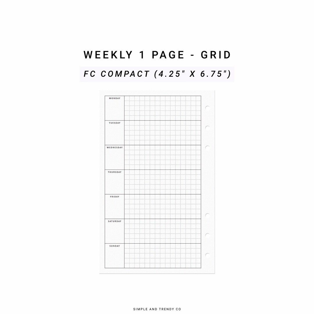 Weekly on One Page, Weekly Planner Pages Printable FC Compact, Weekly ...