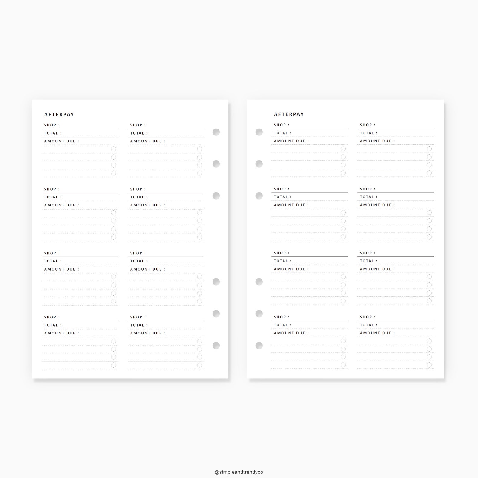 Afterpay Tracker A6 Inserts Printable Afterpay Payment | Etsy