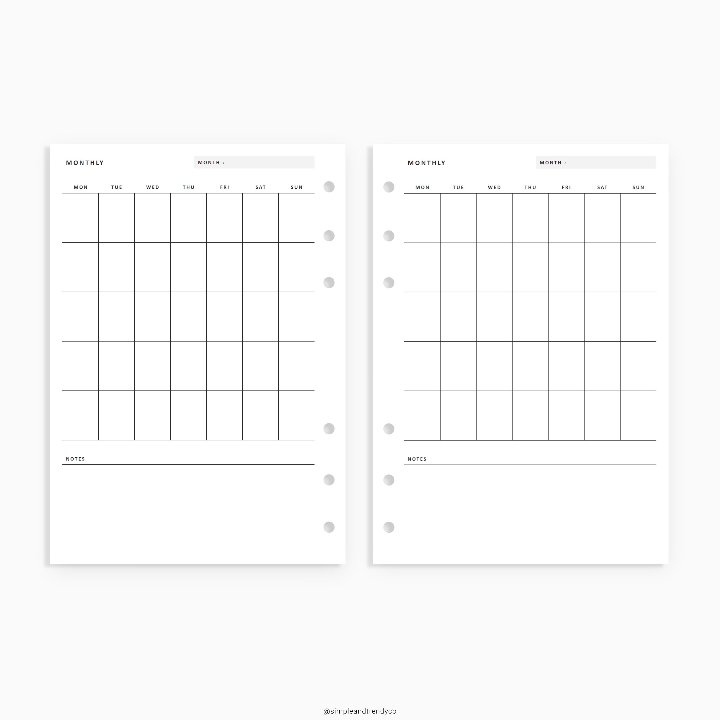 Month on One Page MO1P Personal Wide Undated Monthly Planner | Etsy