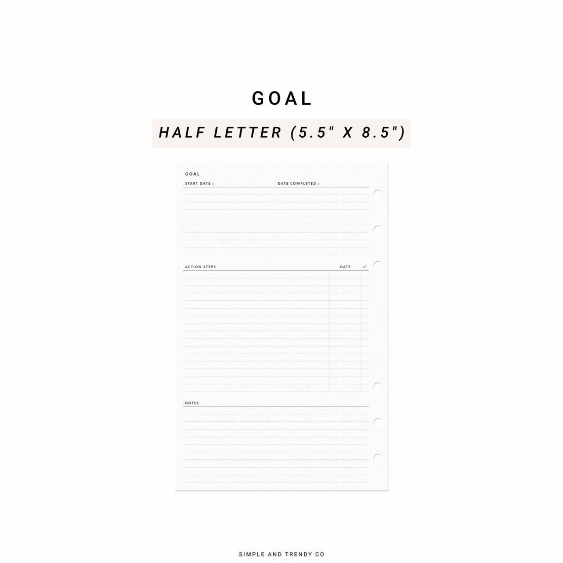 Goal Half Size Half Letter Inserts Goal Setting Goal - Etsy