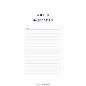 Notes Paper B6 Inserts, Printable Writing Paper Lined Notes, Study Note ...