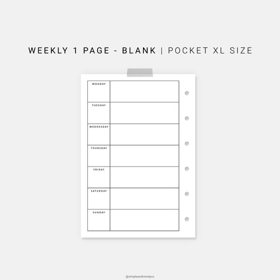 Week on One Page Weekly Planner Pages Printable Pocket XL | Etsy