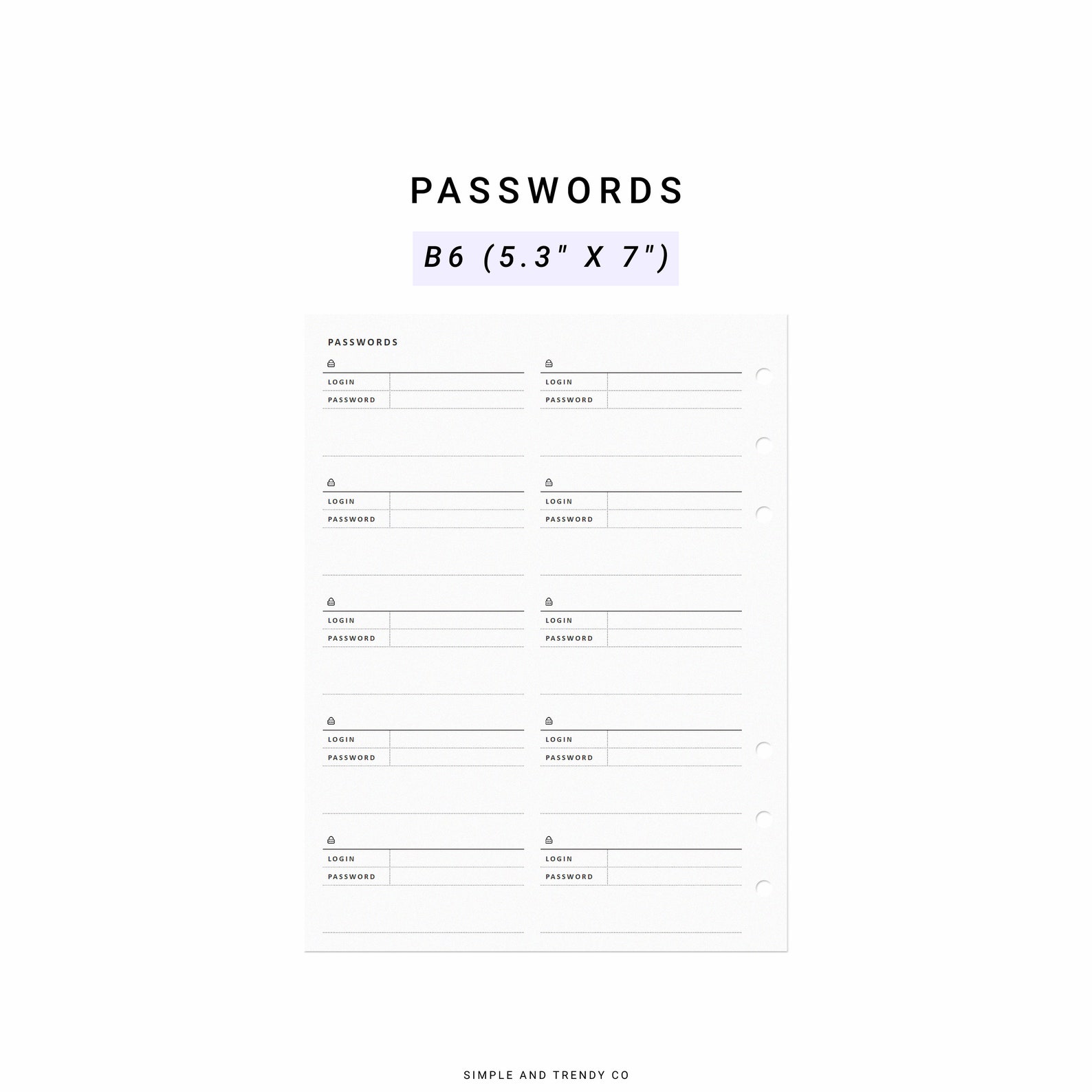 Printable Password Log B6 Inserts Password Keeper Password - Etsy