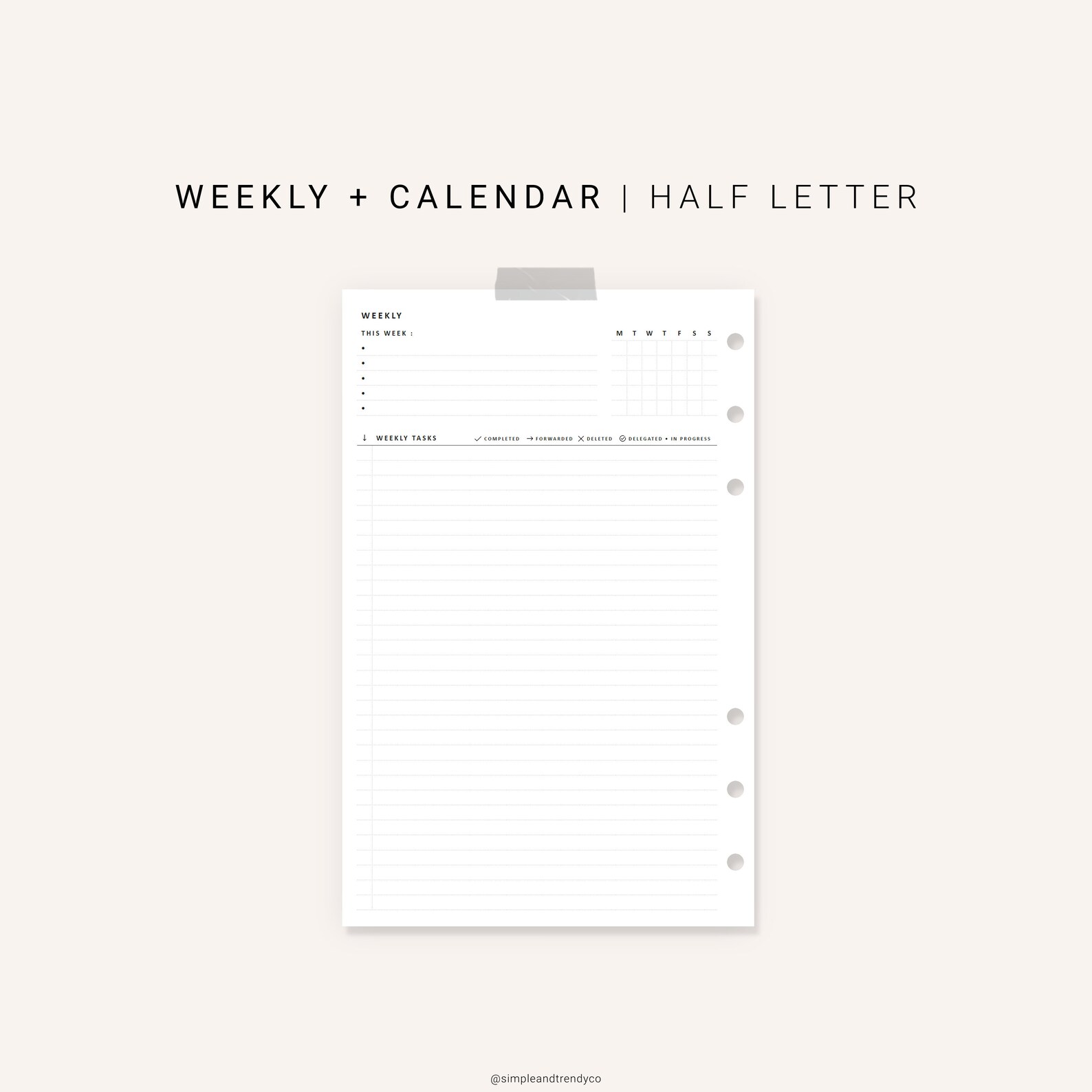 Weekly Planner Calendar Half Size Half Letter Inserts | Etsy