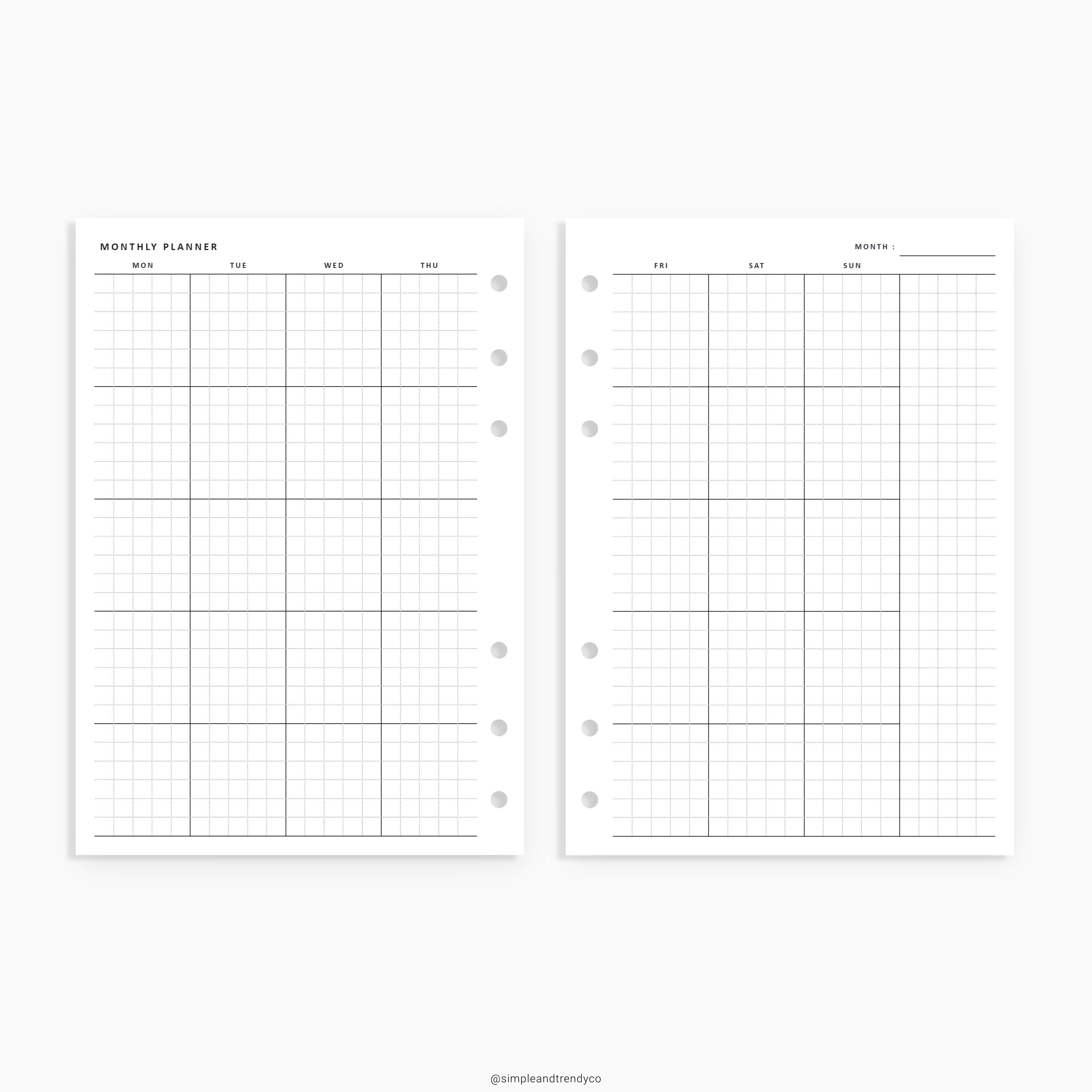 Monthly Planner Printable Minimalist Planner Personal Wide | Etsy