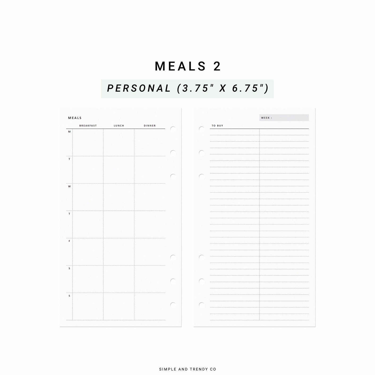 Meal Planner Personal Planner Inserts Weekly Meal Plan - Etsy