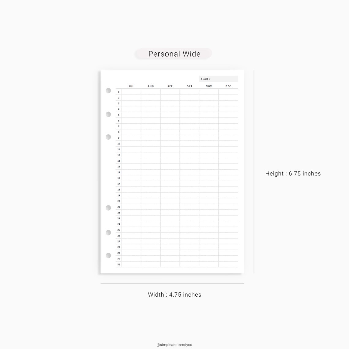 Yearly Vertical Planner 2 Page Personal Wide Printable Yearly | Etsy