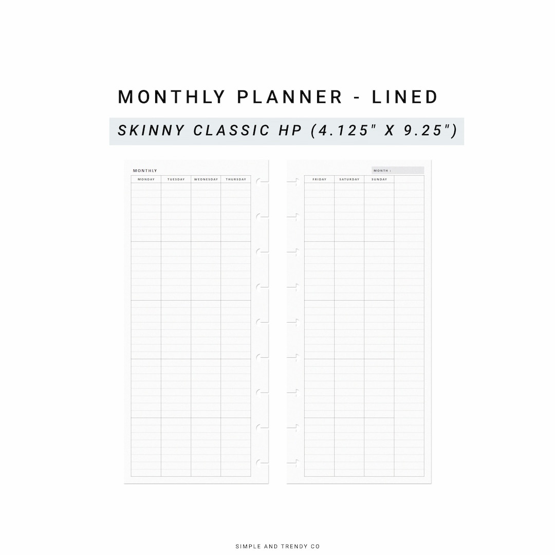 Monthly Planner Skinny Classic Happynichi Printable Half Sheet Happy ...
