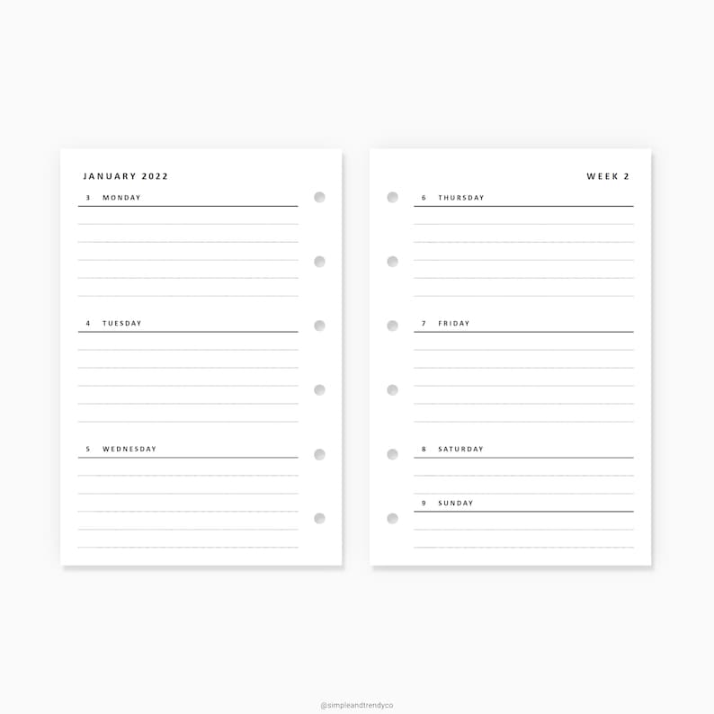 2022 Dated Weekly Agenda Weekly Planner Lined Printable | Etsy