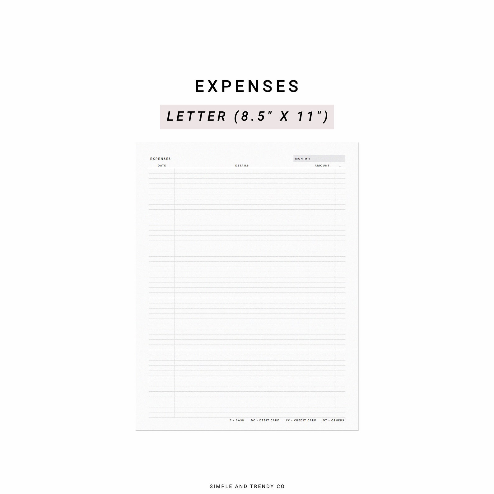 Expense Tracker US Letter Size Printable Personal Expenses - Etsy