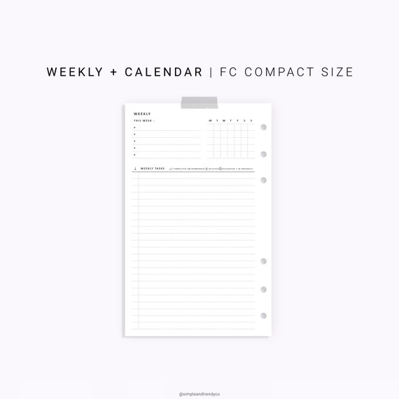 FC Compact Weekly Planner Calendar Printable Week on 1 Page | Etsy