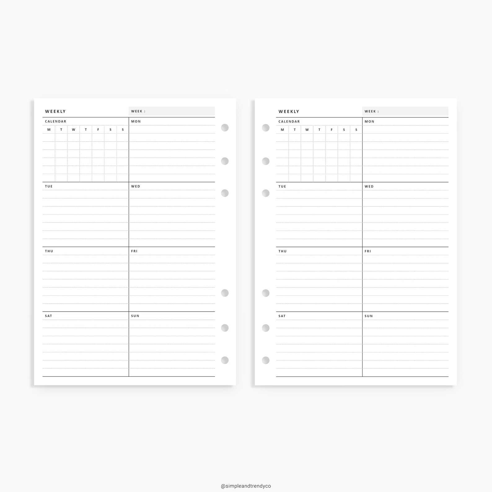 Week on One Page Printable Personal Wide Weekly 1 Page | Etsy