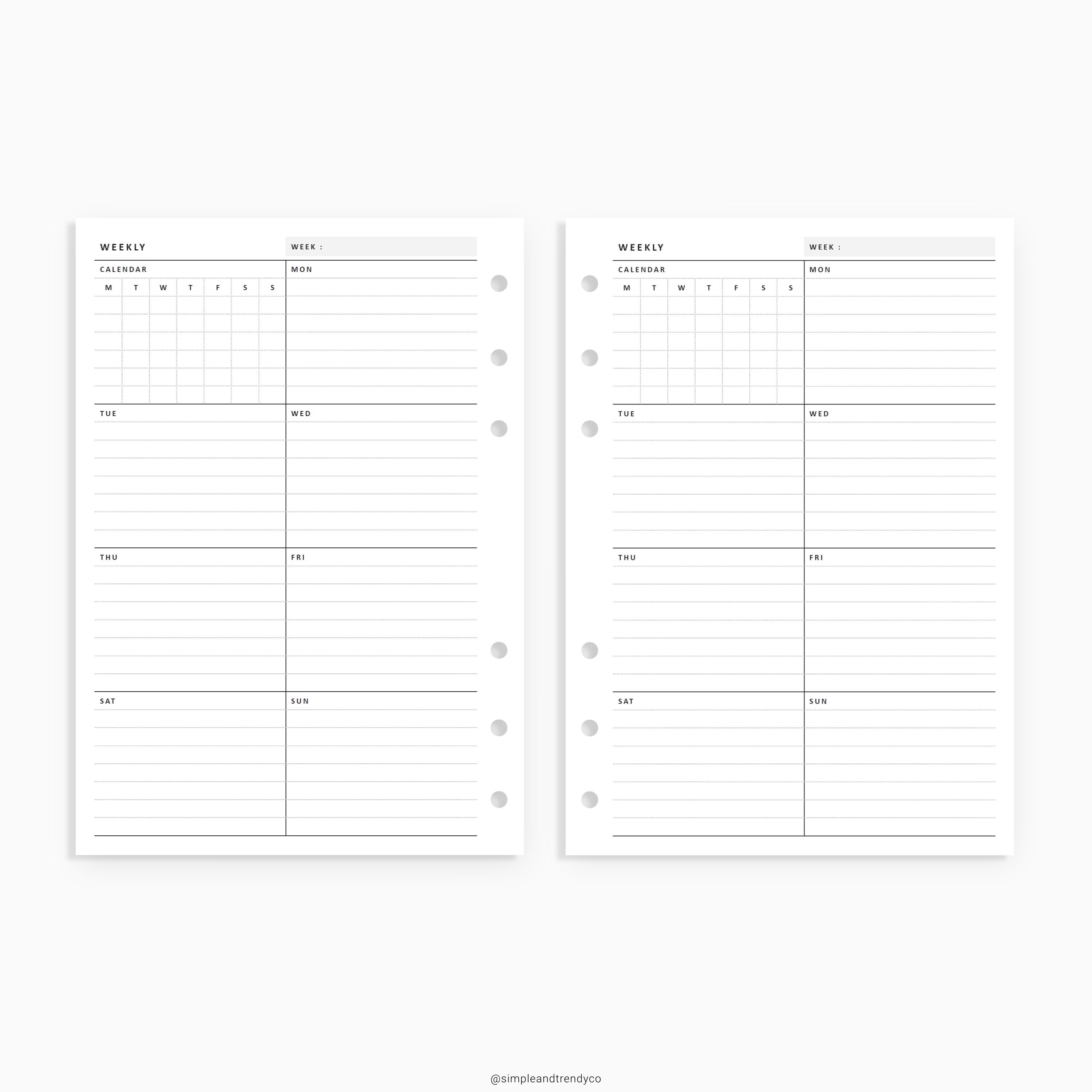 Week on One Page Printable Personal Wide Weekly 1 Page | Etsy