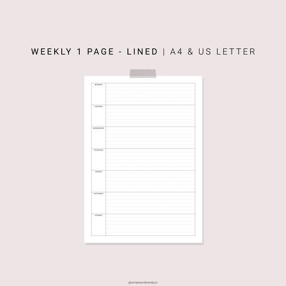 Calendars & Planners Weekly Agenda A4 US Letter Size Minimal Weekly ...