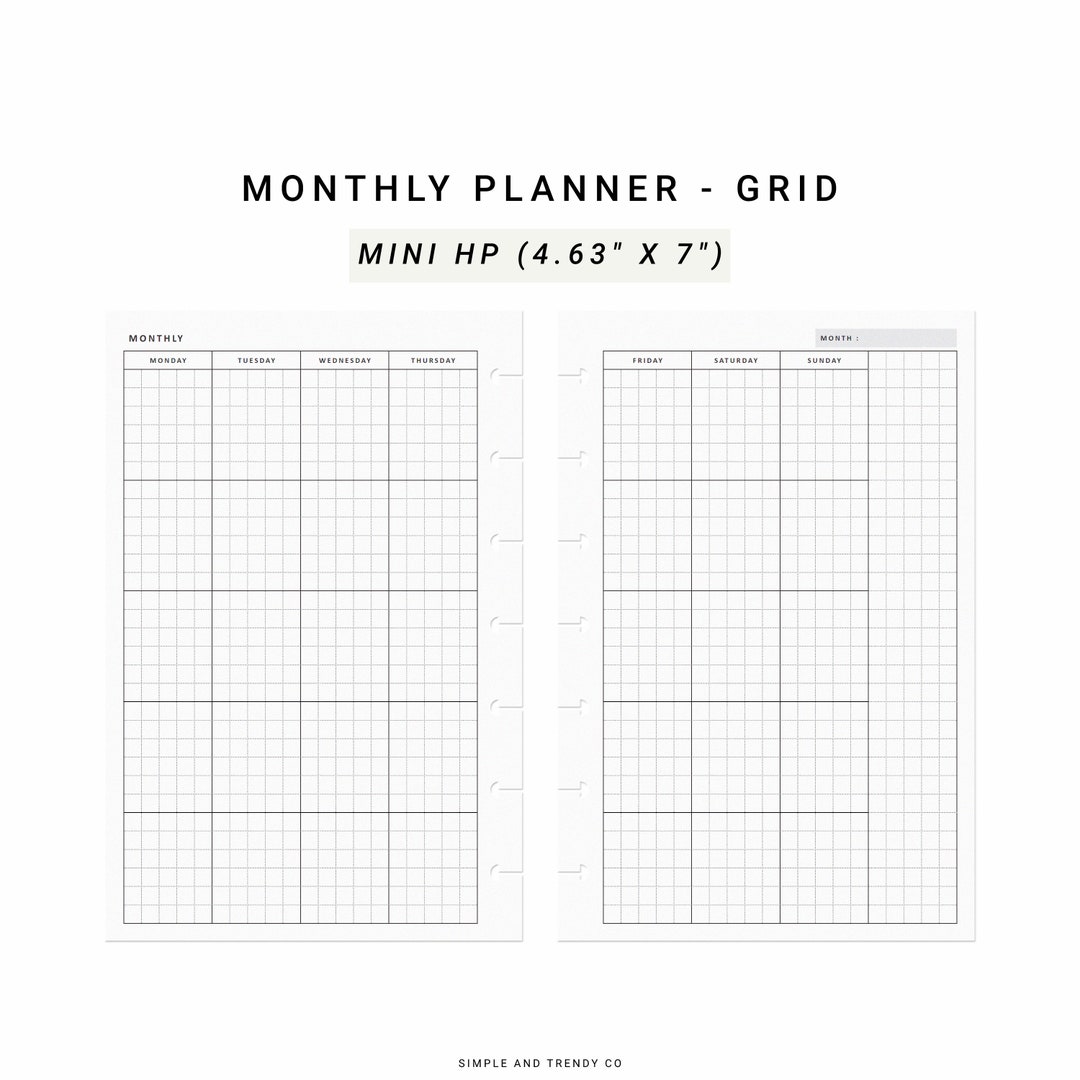 Monthly Planner Printable Minimalist Planner Happy Planner Mini ...