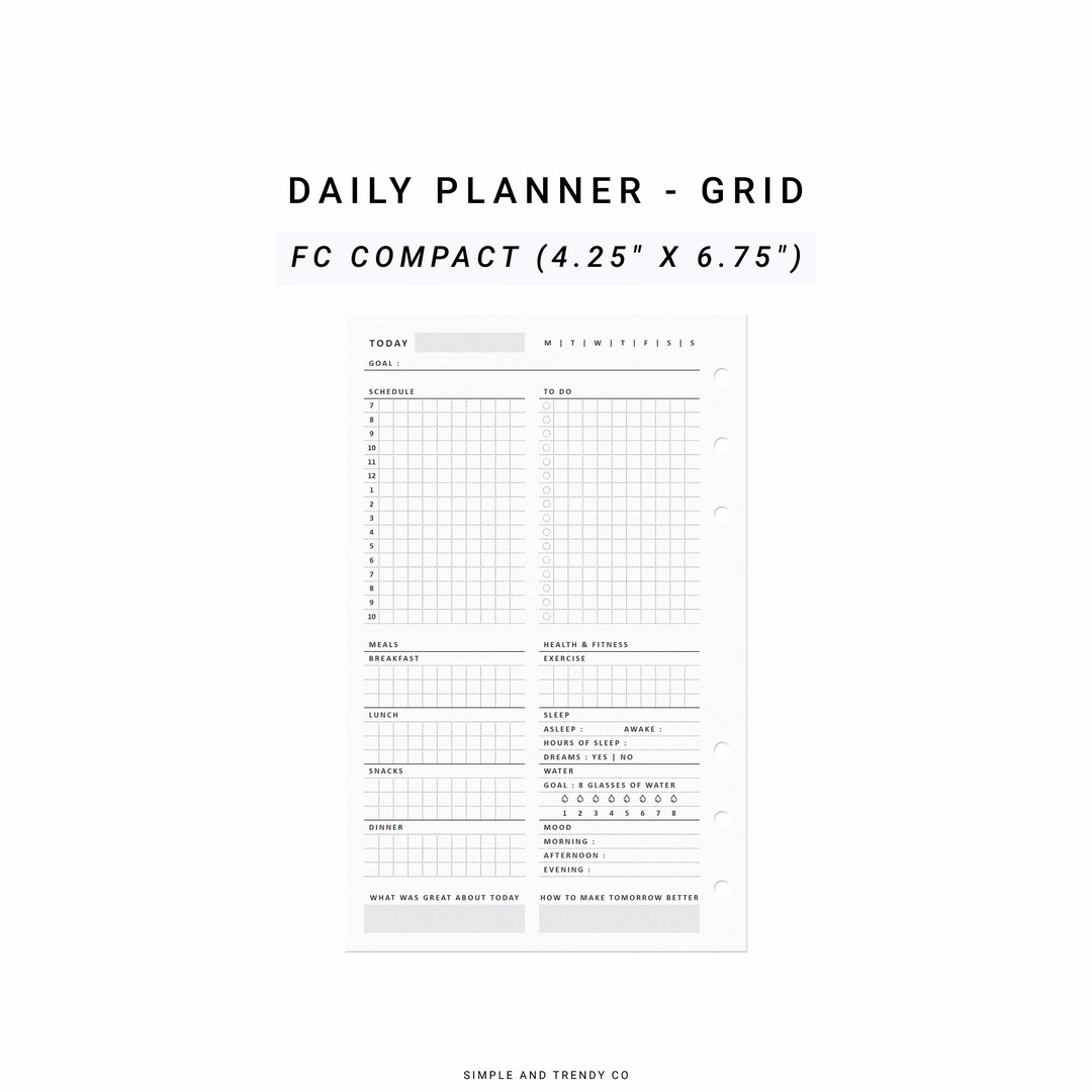 Daily Planner FC Compact Minimalist Printable, Day Planner Productivity ...