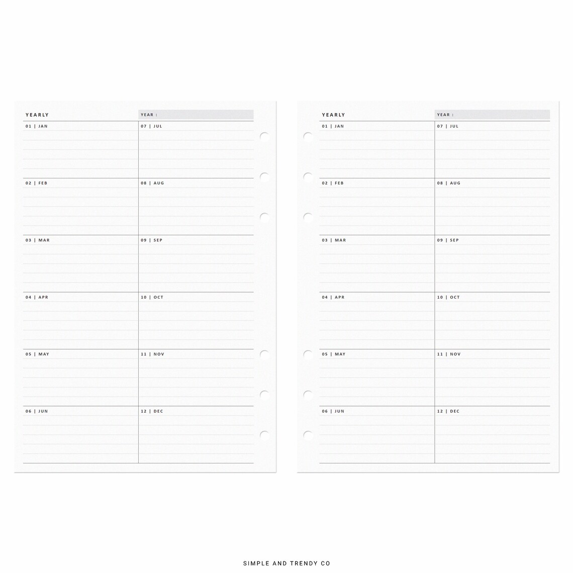 Year at A Glance A5 Planner Inserts Yearly 1 Page Yearly - Etsy