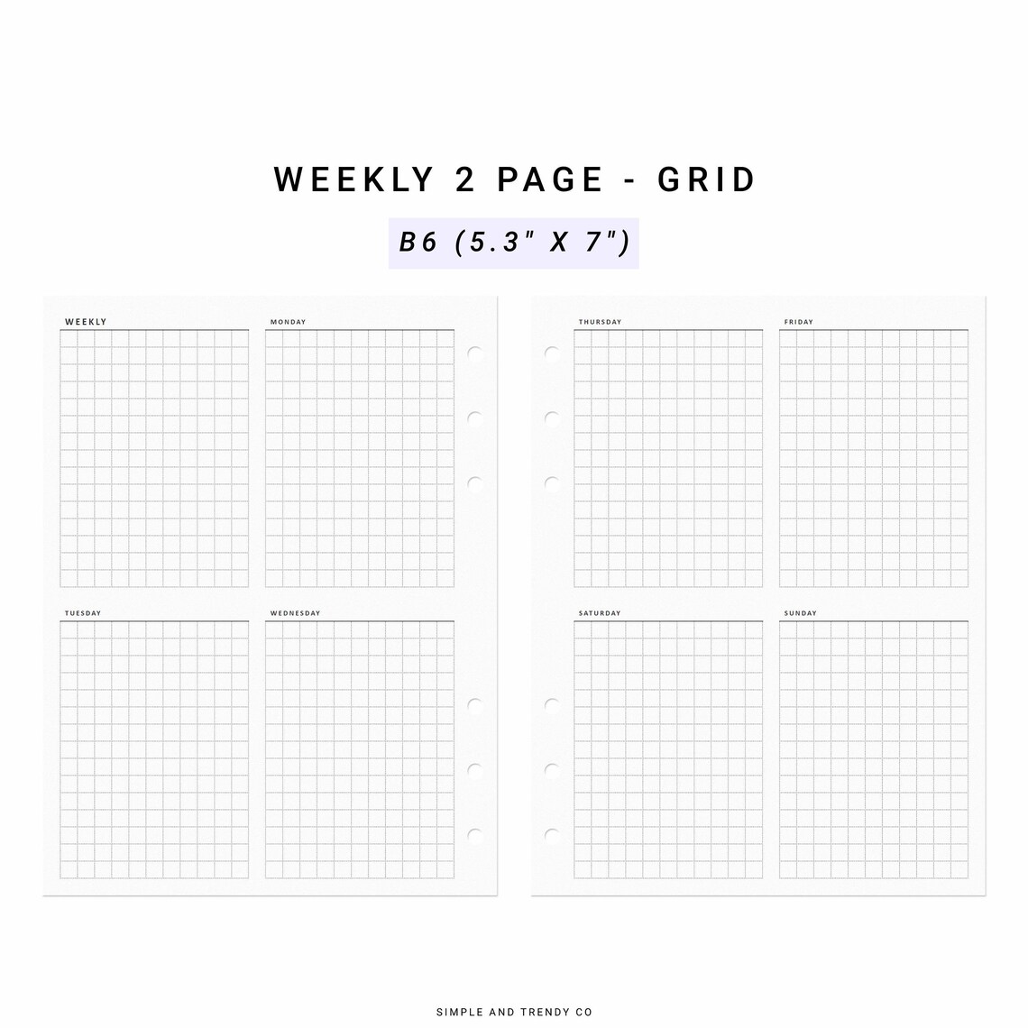 Week on 2 Two Pages B6 Inserts Weekly Agenda Vertical Weekly - Etsy