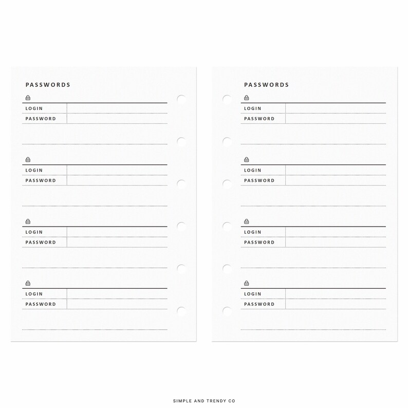 Printable Password Log Pocket Size Password Keeper Password - Etsy