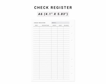 Check Register Printable Bujo Insert Productivity Planner - Etsy