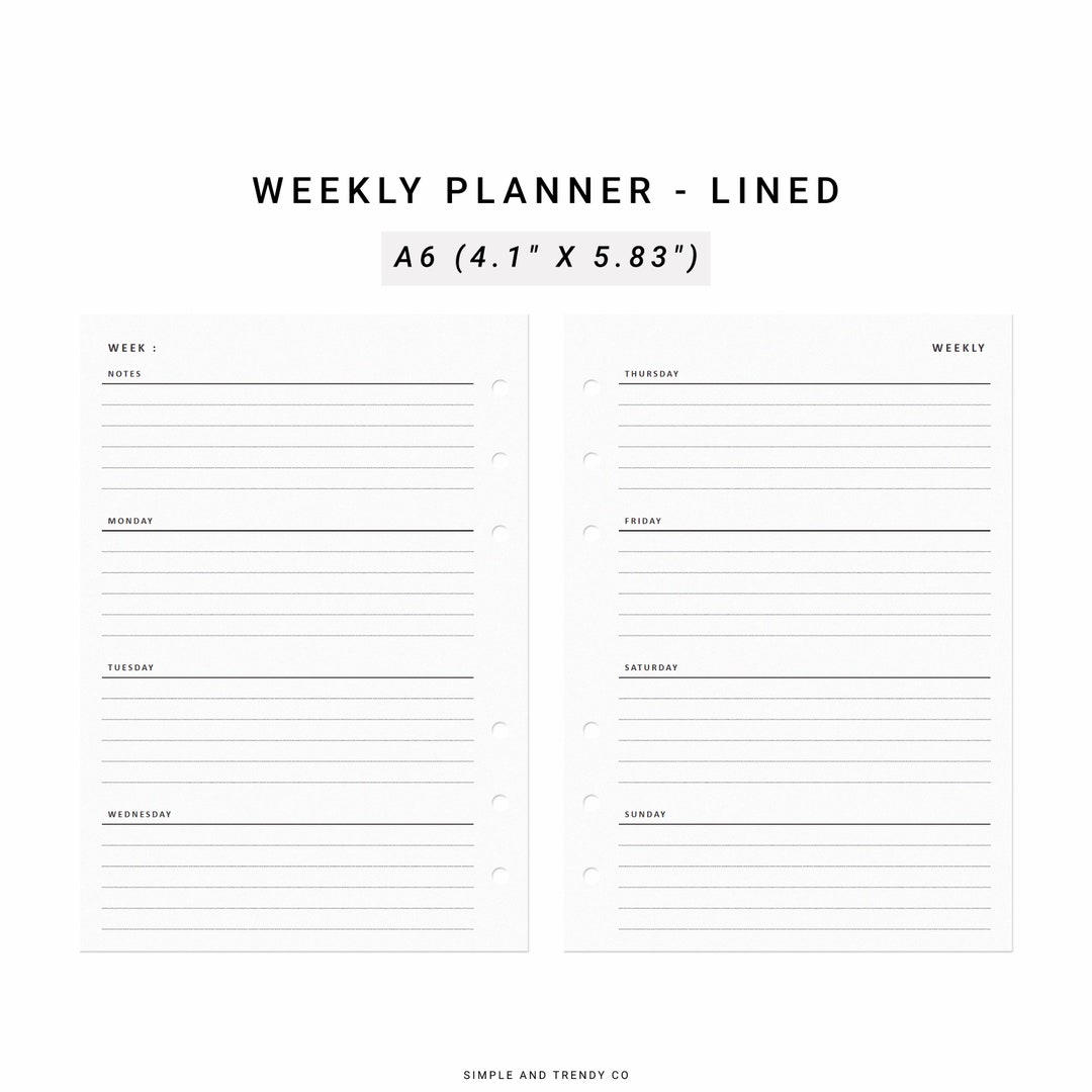 Weekly Planner Printable A6 Inserts, Weekly Schedule Printable, Weekly ...