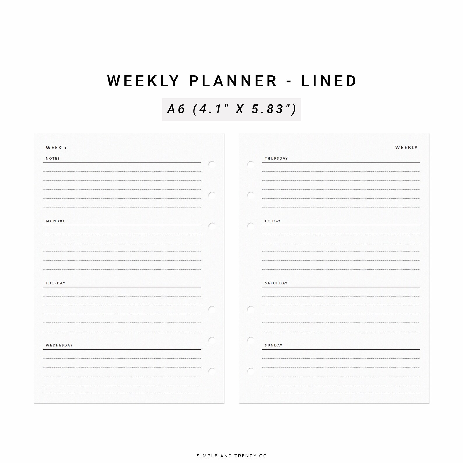 Weekly Planner Printable A6 Inserts Weekly Schedule - Etsy