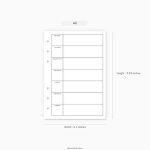 Week on One Page Weekly Planner Pages Printable A6 Inserts | Etsy