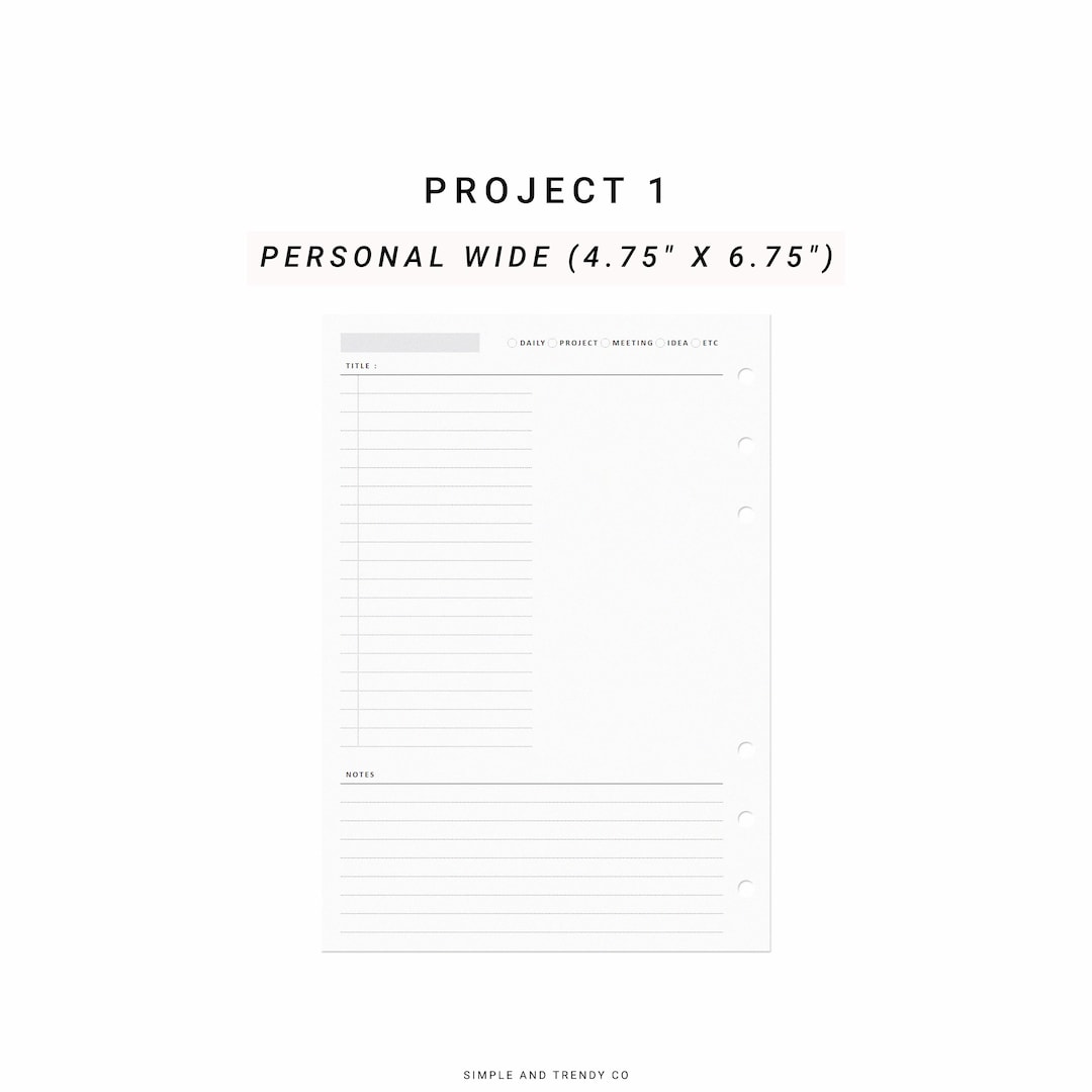 Project Planner Personal Wide, Printable Daily Planner, Ideas, Meeting ...
