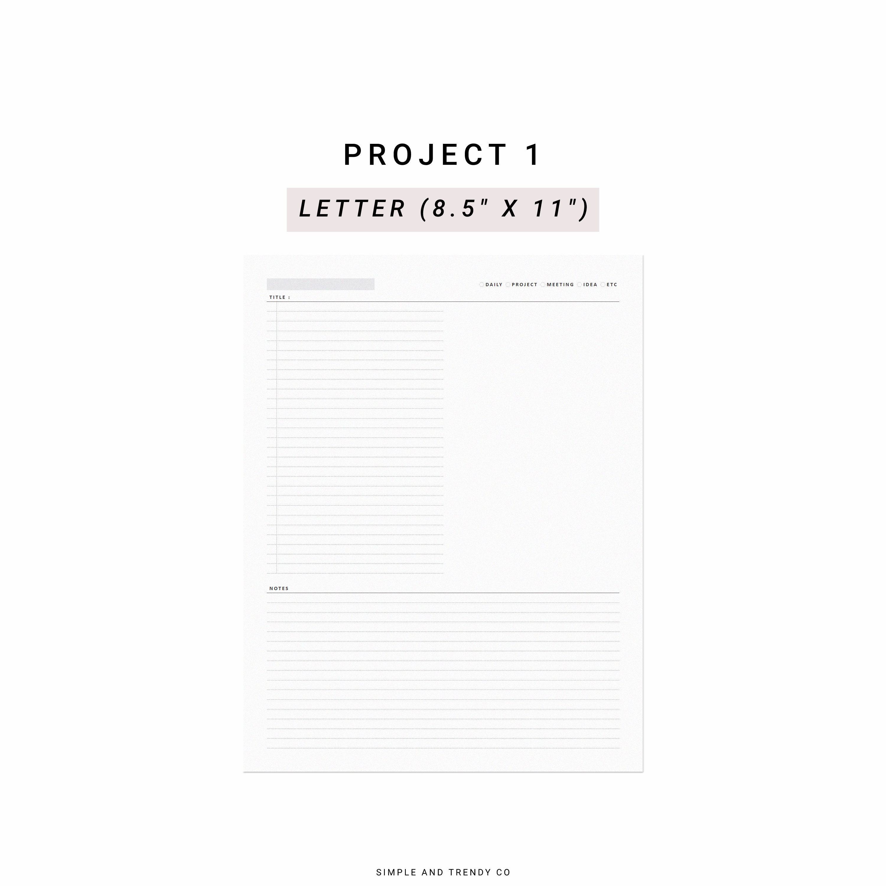 Project Planner US Letter Size Printable Daily Planner - Etsy
