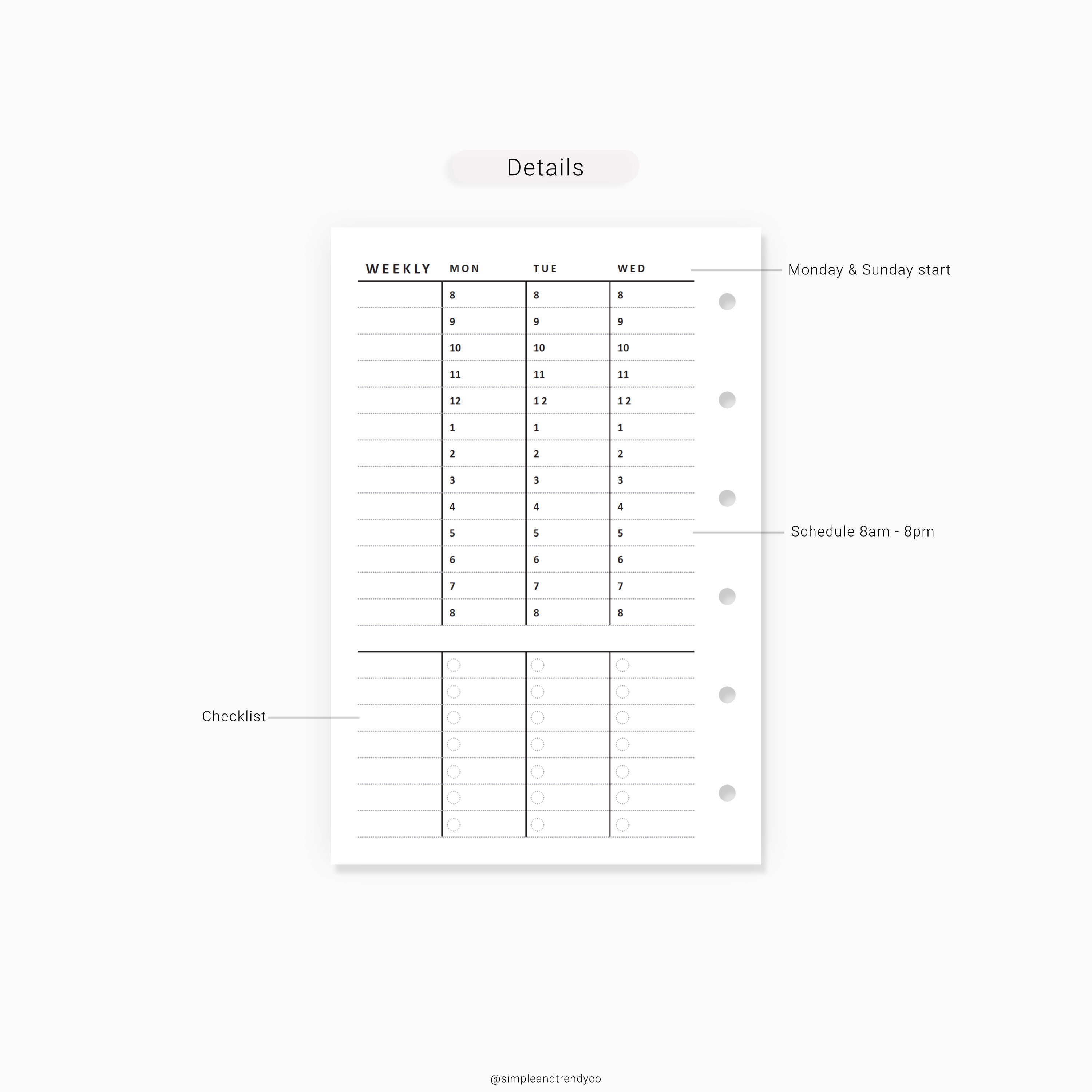 Undated Weekly Planner Pocket size Vertical Weekly Agenda | Etsy