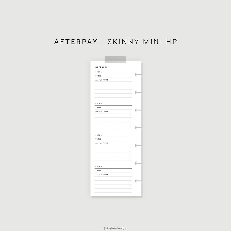 Afterpay Tracker Skinny Mini Happy Planner Printable Afterpay | Etsy