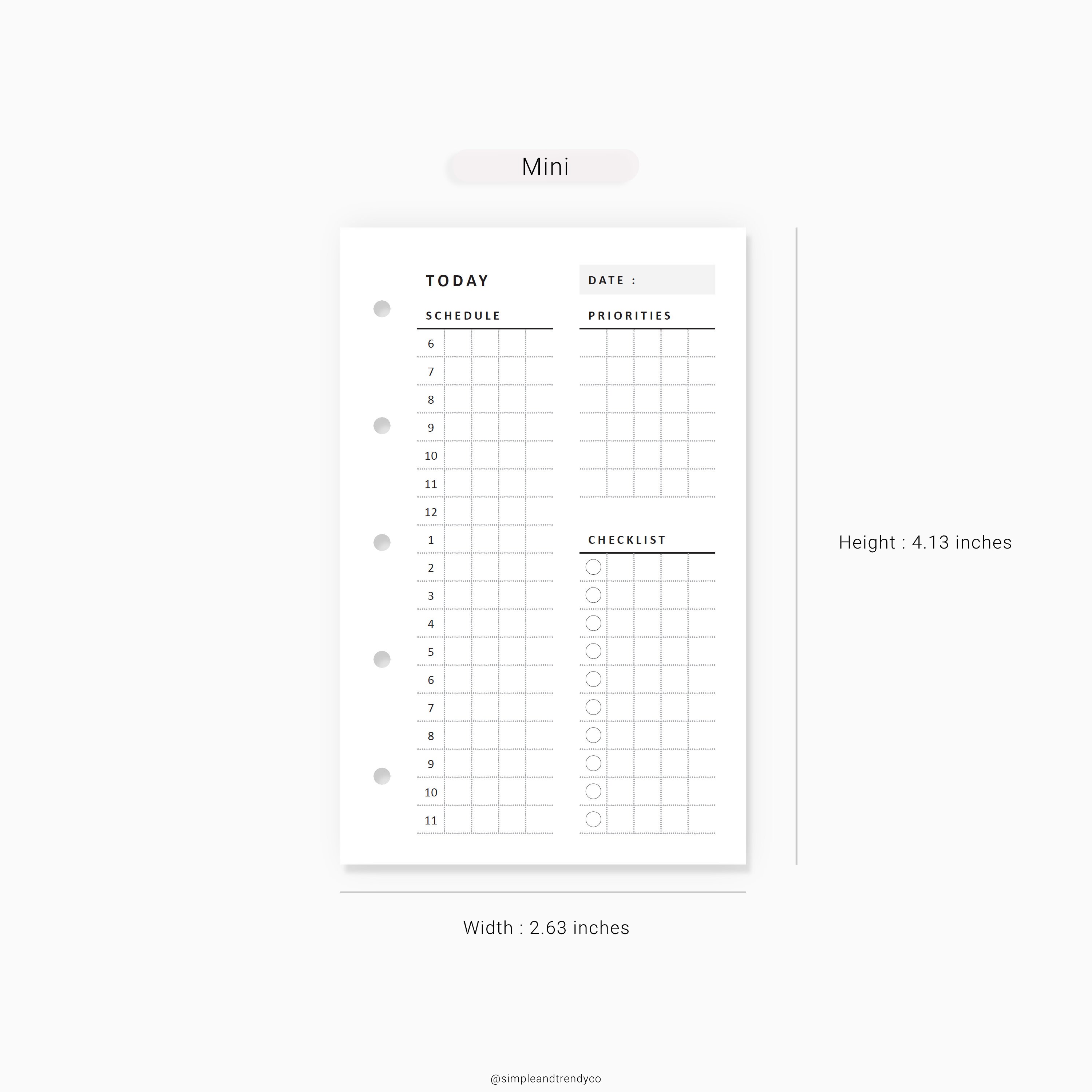 Daily Planner Printable Mini Size Filofax Mini Daily | Etsy