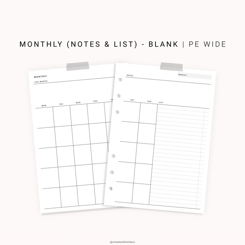 Monthly Planner Personal Wide Printable Monthly Notes | Etsy