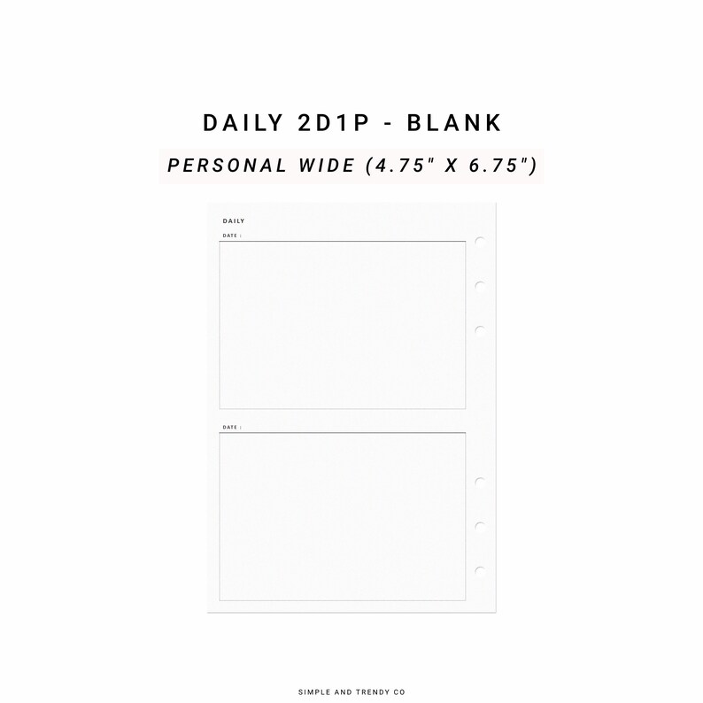 2 Days on 1 Page Personal Wide Printable Daily Planner Daily - Etsy