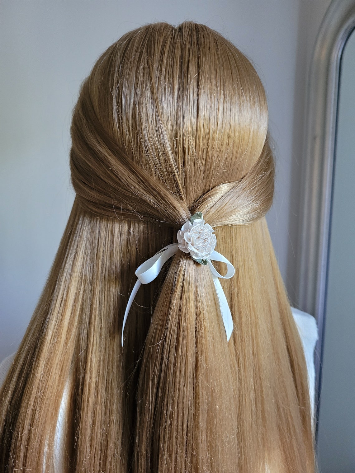 Little Flower Ivory White Ribbon Flower Tie Made to Order Item Veiled ...