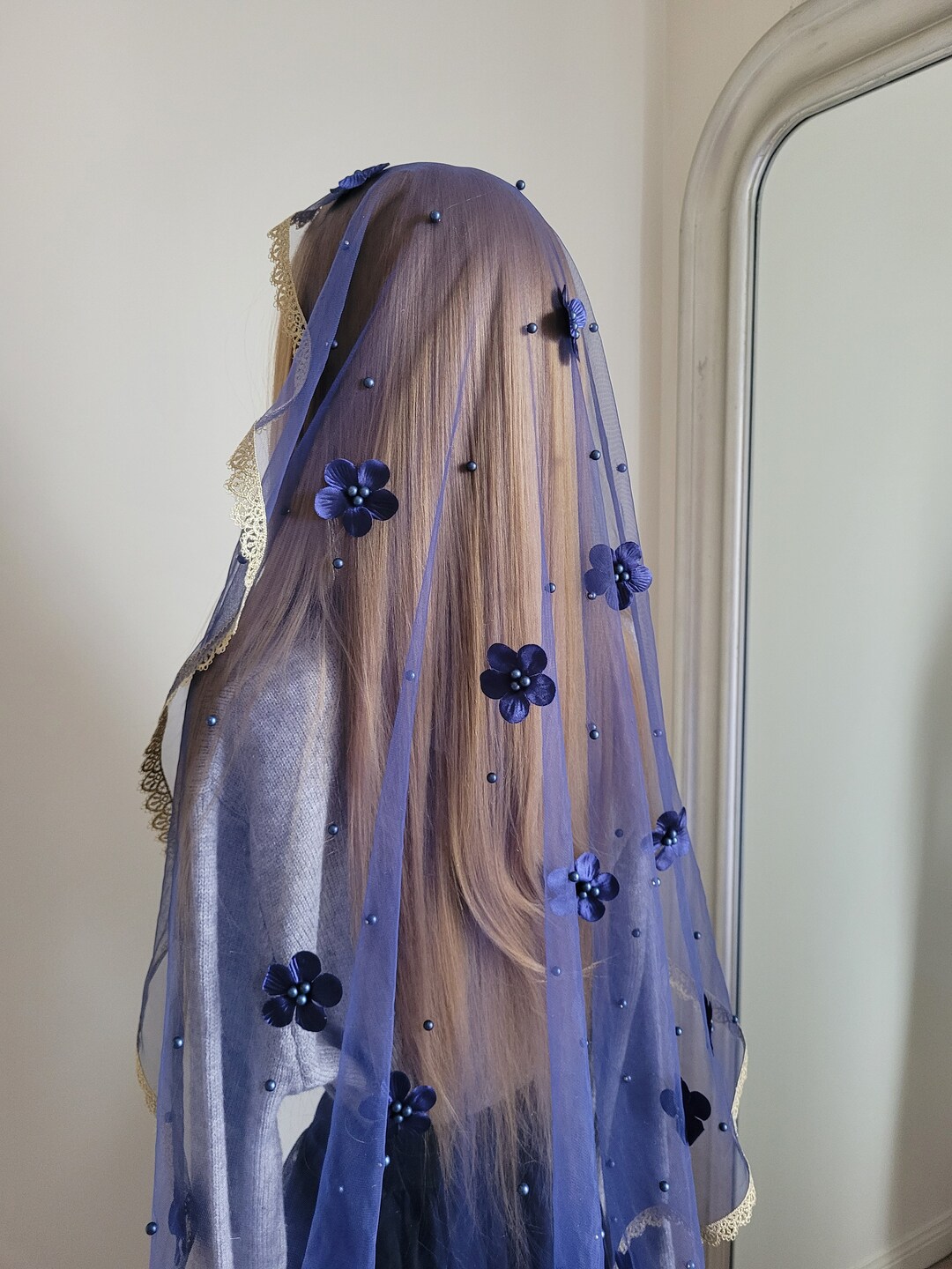 Sea of Bitterness Long Navy Round Chapel Veil Our Sorrowful Mother Veiled in Dignity - Etsy