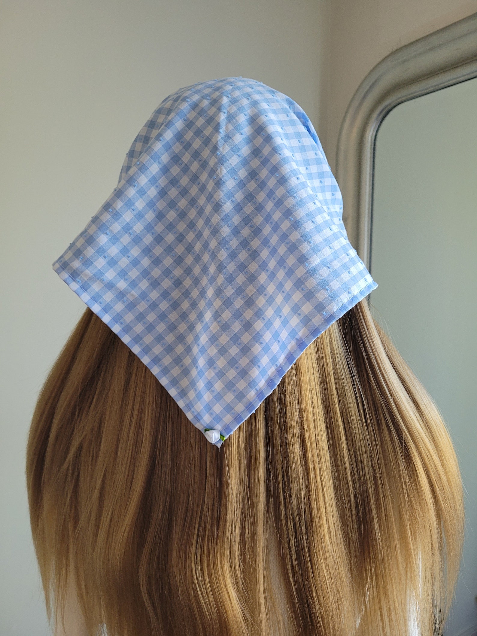 Forgiven | Blue and White Gingham Cotton Triangular Headcovering Tie up ...
