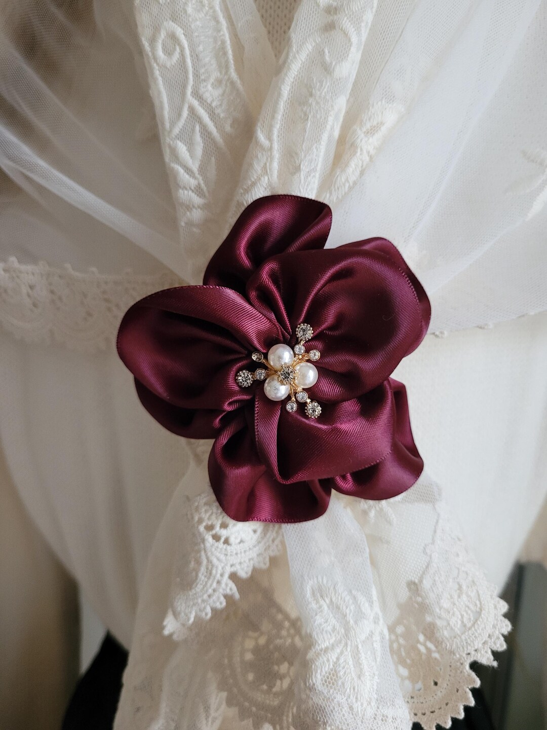 St Mary Magdalene | Burgundy Red Ribbon Flower Tie or Clip | Veiled in ...