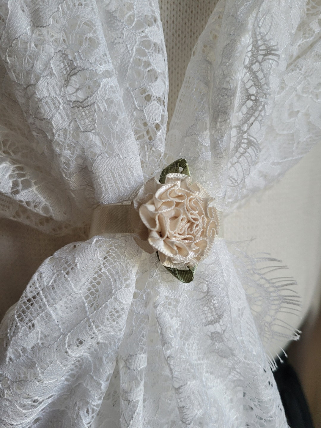 Little Flower Ivory White Ribbon Flower Tie Made to Order Item Veiled ...
