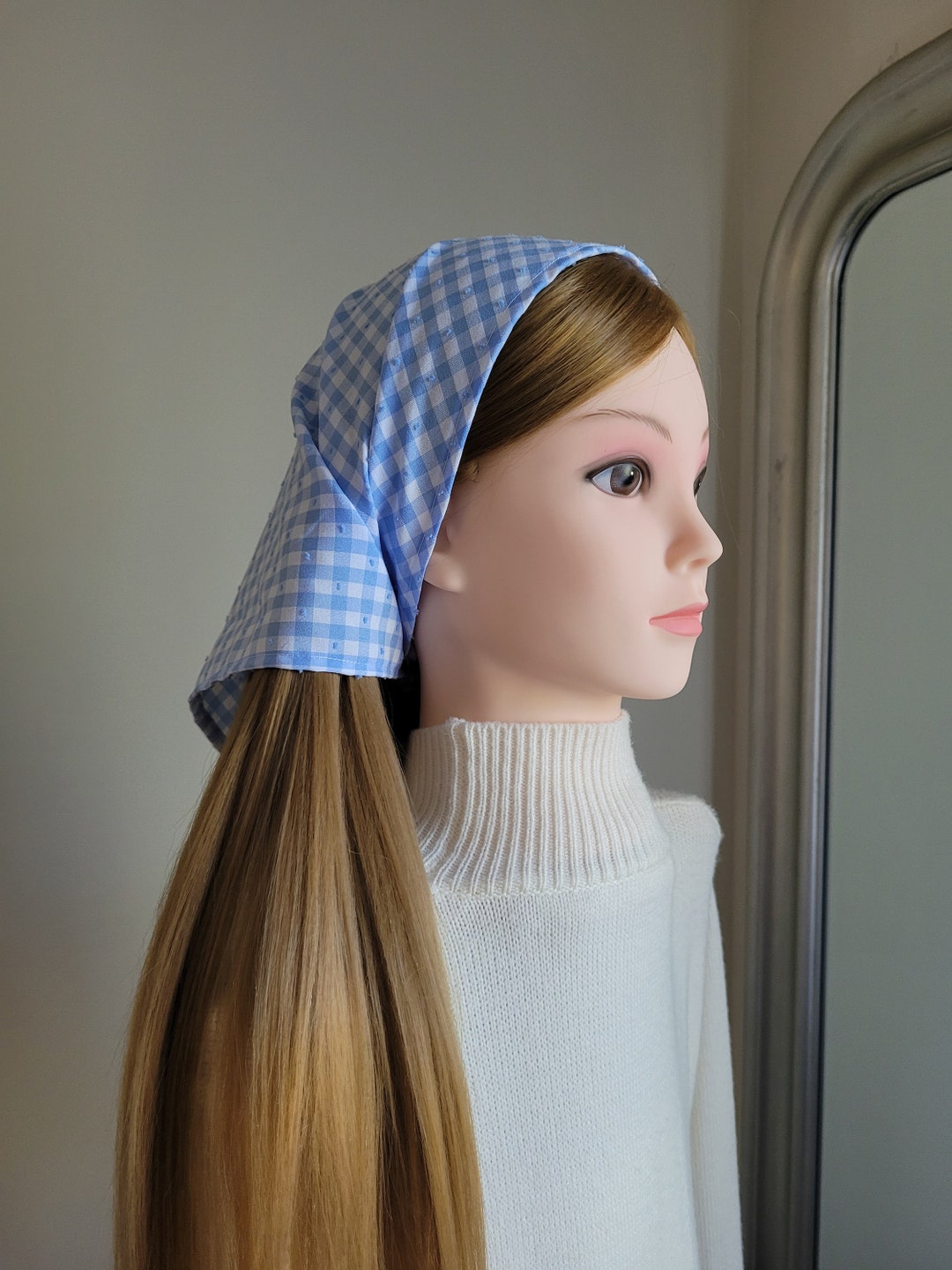 Forgiven | Blue and White Gingham Cotton Triangular Headcovering Tie up ...