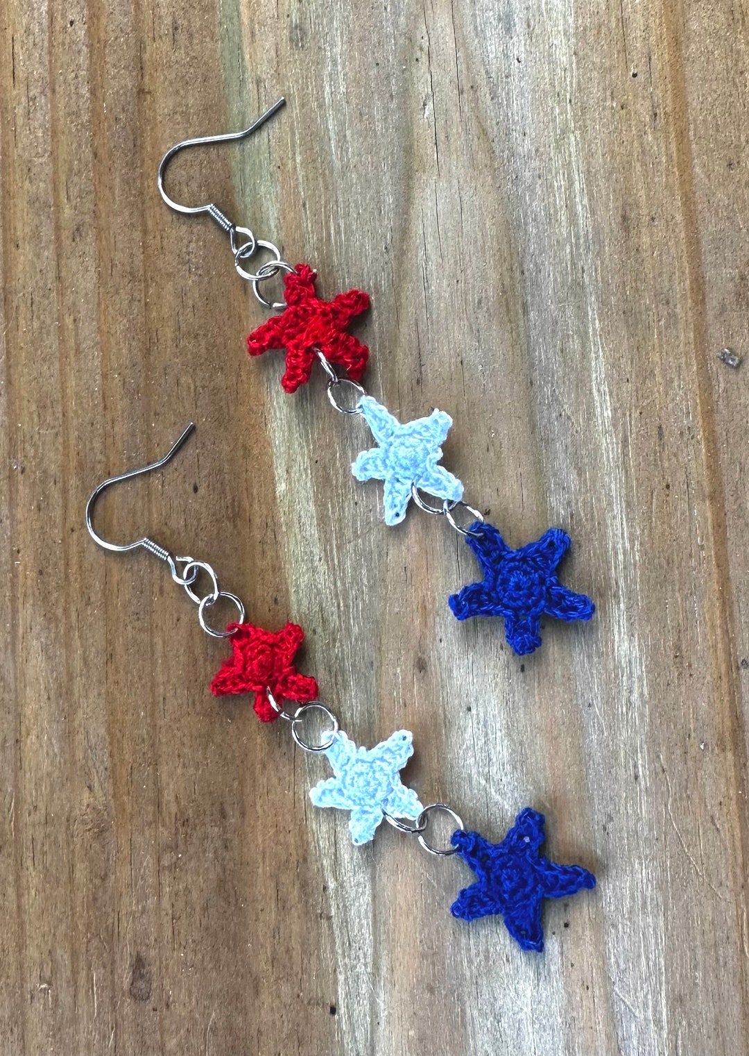 Red White and Blue Earrings, Star Earrings, Crocheted Earrings ...