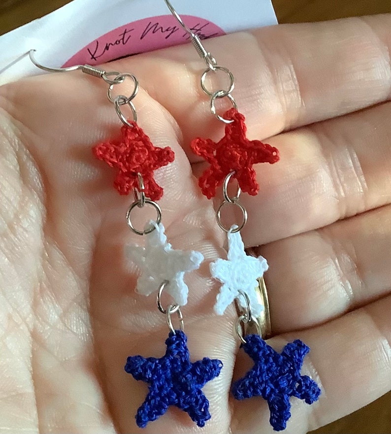 Red White and Blue Earrings, Star Earrings, Crocheted Earrings ...