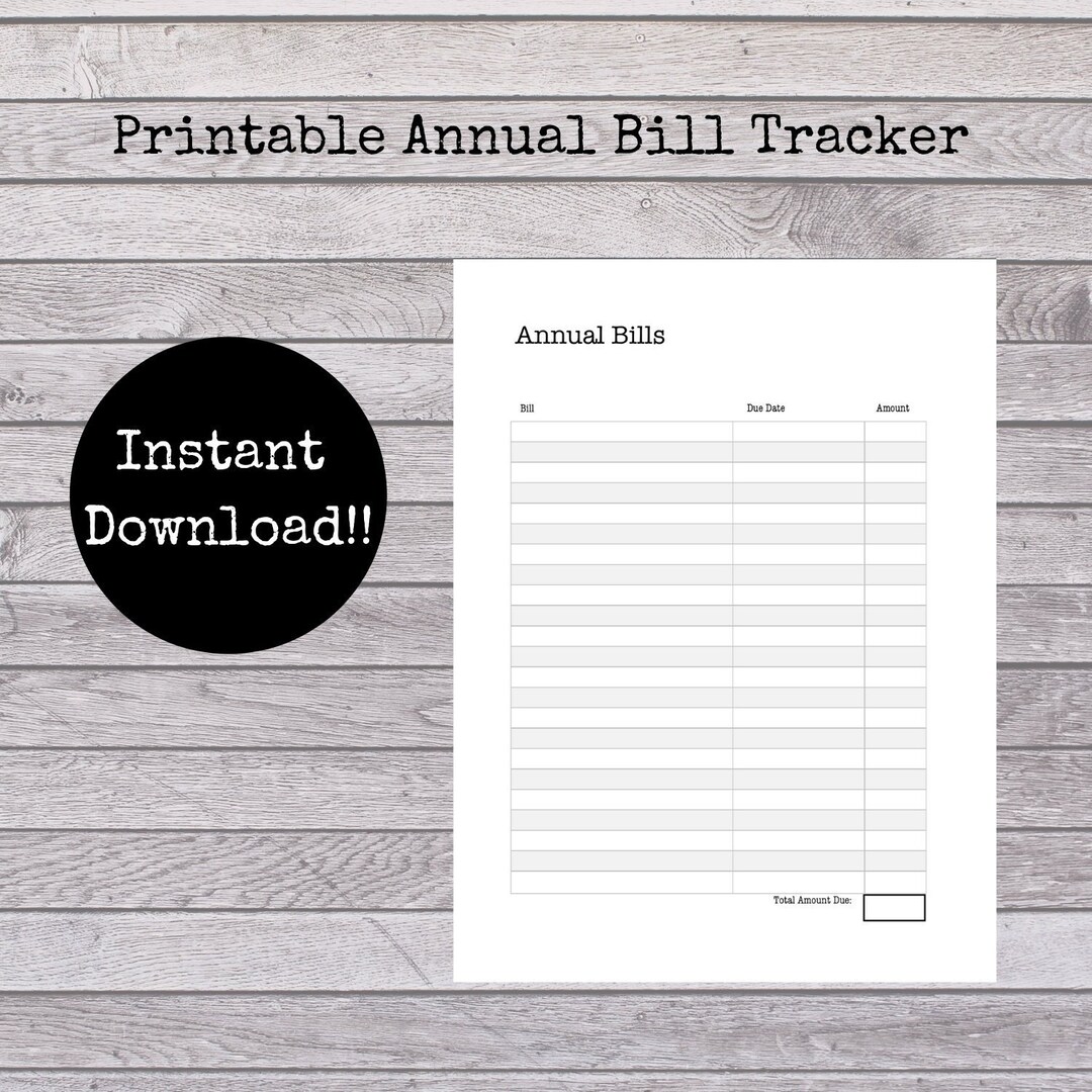 Printable Annual Bill Tracker | Bill Payment Checklist | INSTANT ...