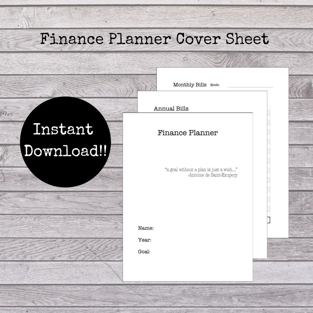 Printable Bill Tracker Cover Sheet| Financial Planner Cover Sheet ...