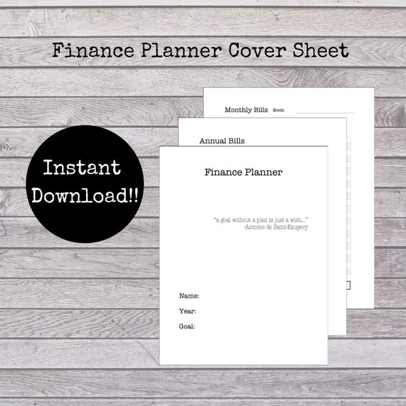 Printable Bill Tracker Cover Sheet Financial Planner Cover - Etsy